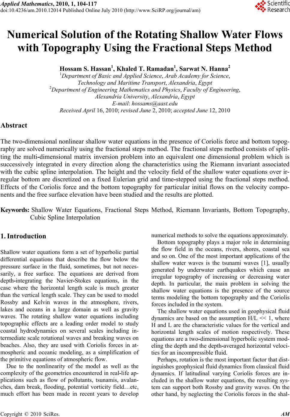 Numerical Solution of the Rotating Shallow Water Flows with Topography ...